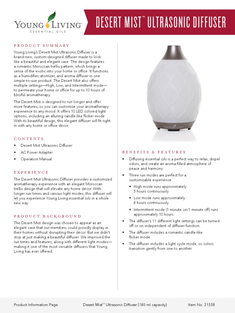 Desert Mist Ultrasonic Diffuser: Product Summary | PDF | Nature