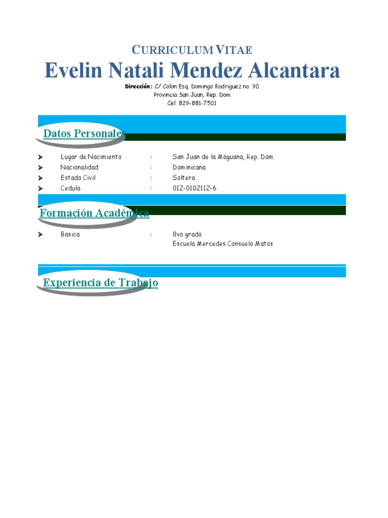 Curriculum Vitae - Evelin Natali Mendez Alcantara | PDF