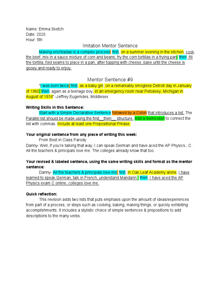Imitation Mentor Sentence | PDF