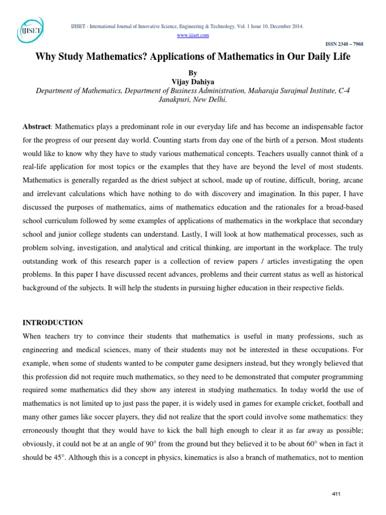 Why Study Mathematics? Applications of Mathematics in Our Daily Life ...