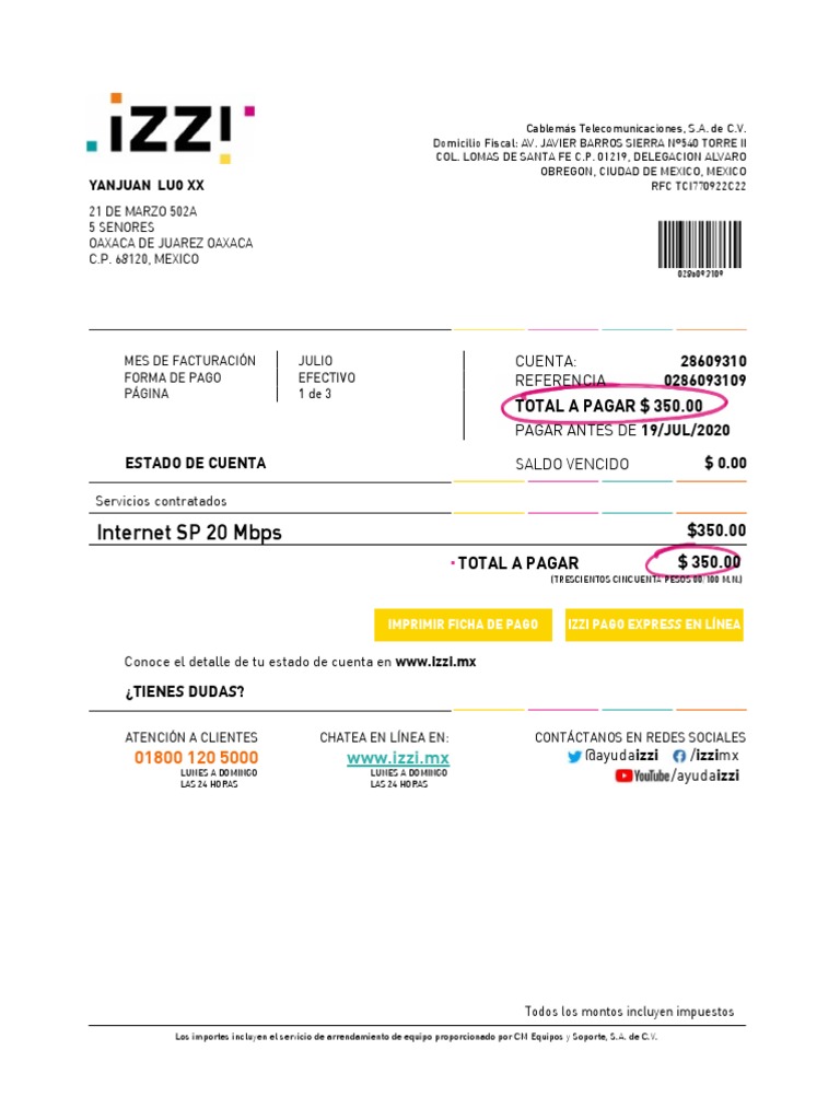Izzi, Estado de Cuenta, JULIO 2020 | PDF | México | Business