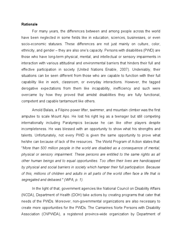Rationale PWD | PDF | Disability | Human Nature