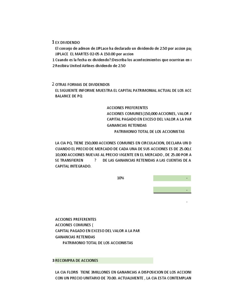 Ejercicios Dividendos Grupos Clase | PDF | Compartir (Finanzas) | Dividendo