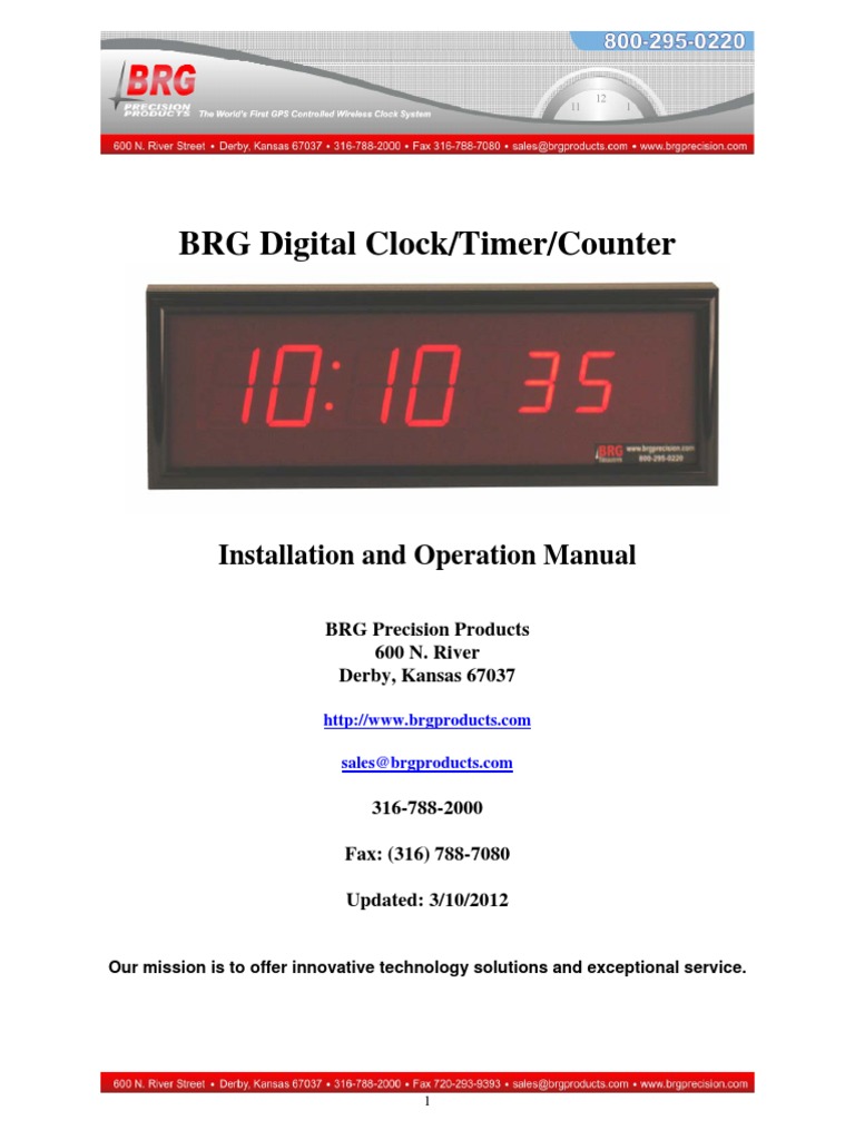 BRG Digital Clock/Timer/Counter: Installation and Operation Manual ...
