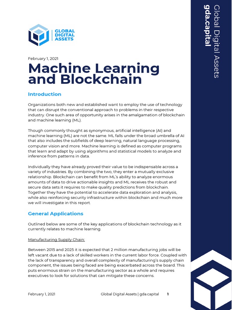 Machine Learning and Blockchain: February 1, 2021 Global Digital Assets ...