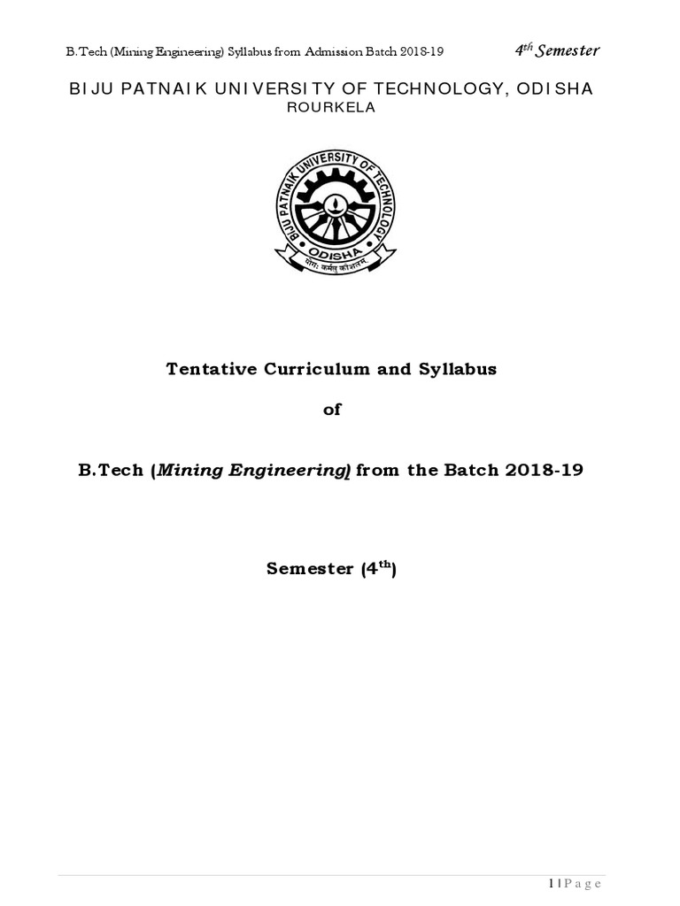Tentative BTech - Mining 4TH Sem Syllabus 2018-19 | PDF | Waste Management | Gasification