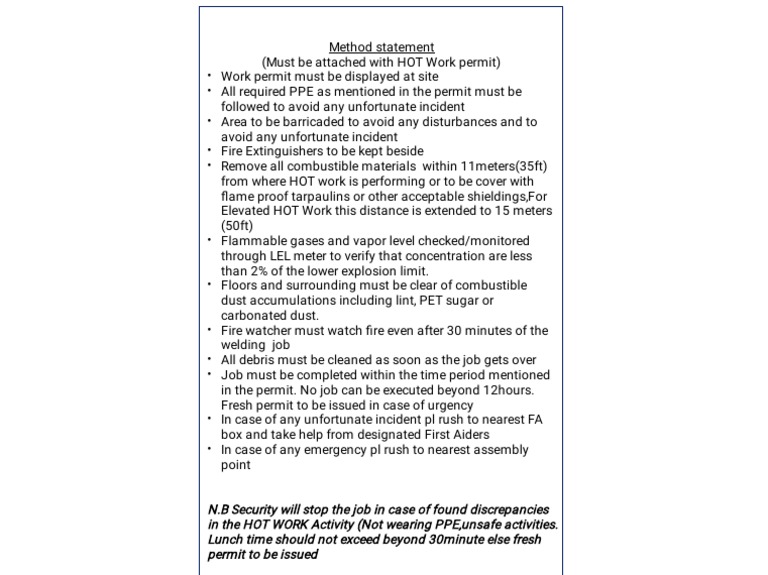 Method Statement HOT WORK | PDF