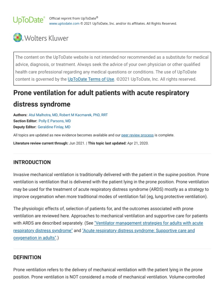 Prone Ventilation For Adult Patients With Acute Respiratory Distress ...