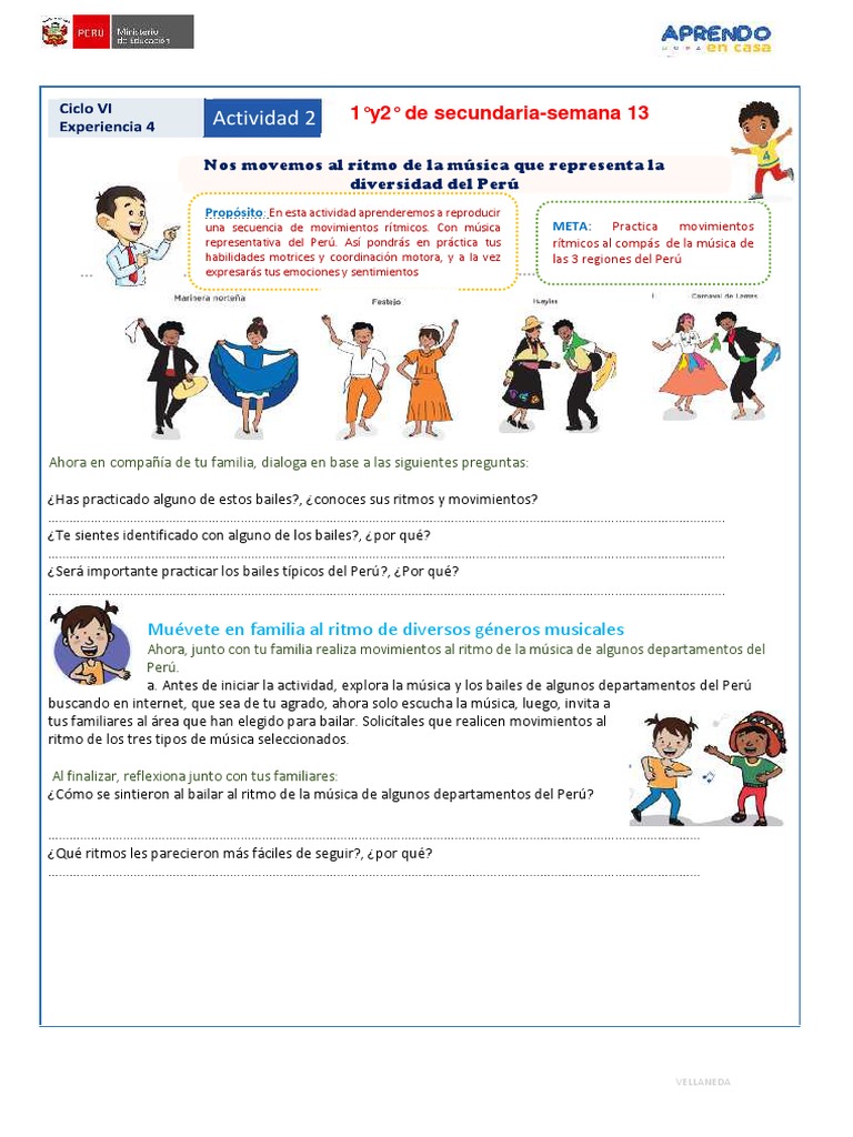 Ficha Actividad Estud. 1°2° Semana 13 | PDF | Bailes | Ritmo