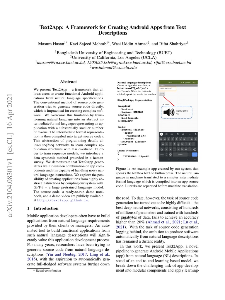 Text2App - A Framework For Creating Android Apps From Text Descriptions ...