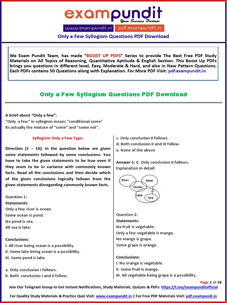 Syllogism Questions (Only A Few Type) Part-1 | PDF | Quiz | Question