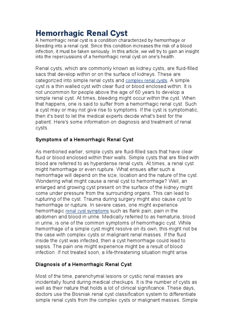 Hemorrhagic Renal Cyst | Kidney | Bleeding