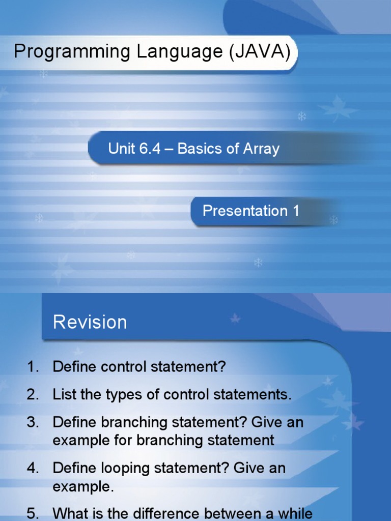 Programming Language (JAVA) : Unit 6.4 - Basics of Array | PDF | Array ...