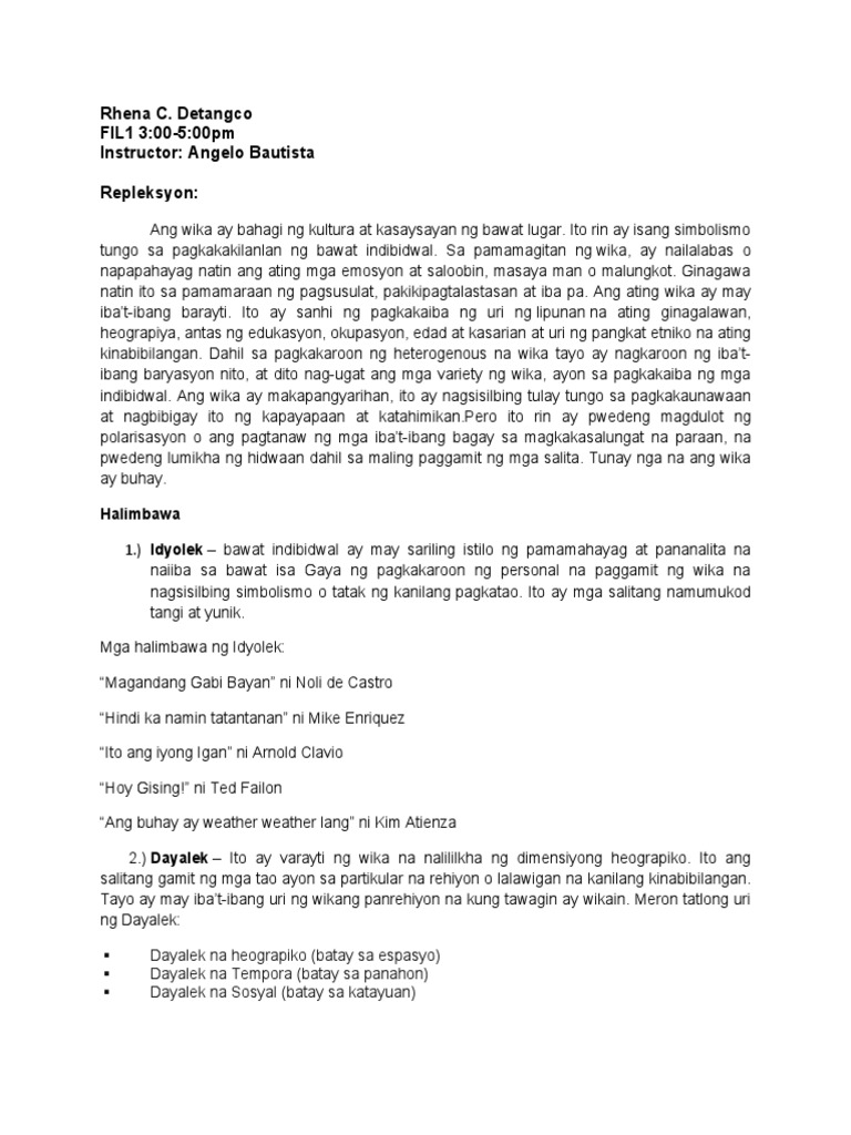 FIL 1 Repleksyon | PDF