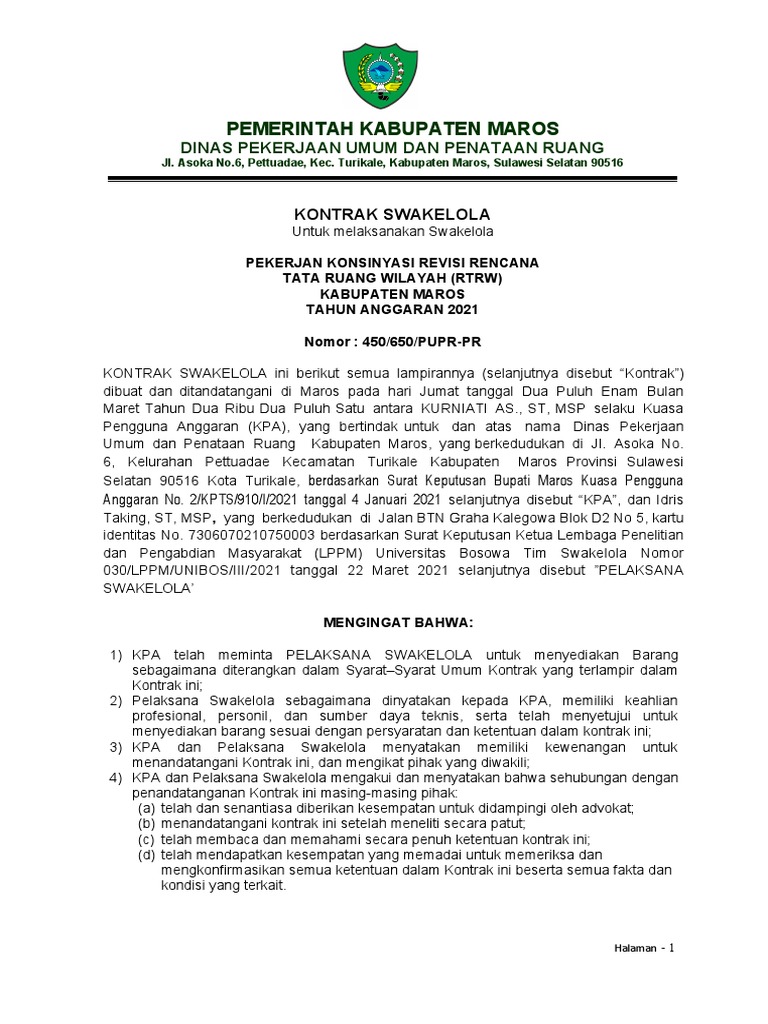 Kontrak Swakelola | PDF