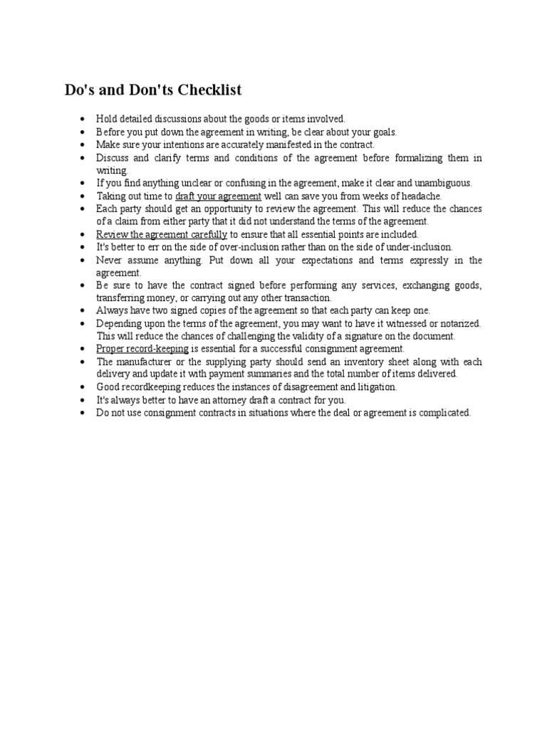 Do's and Don'ts Checklist | PDF