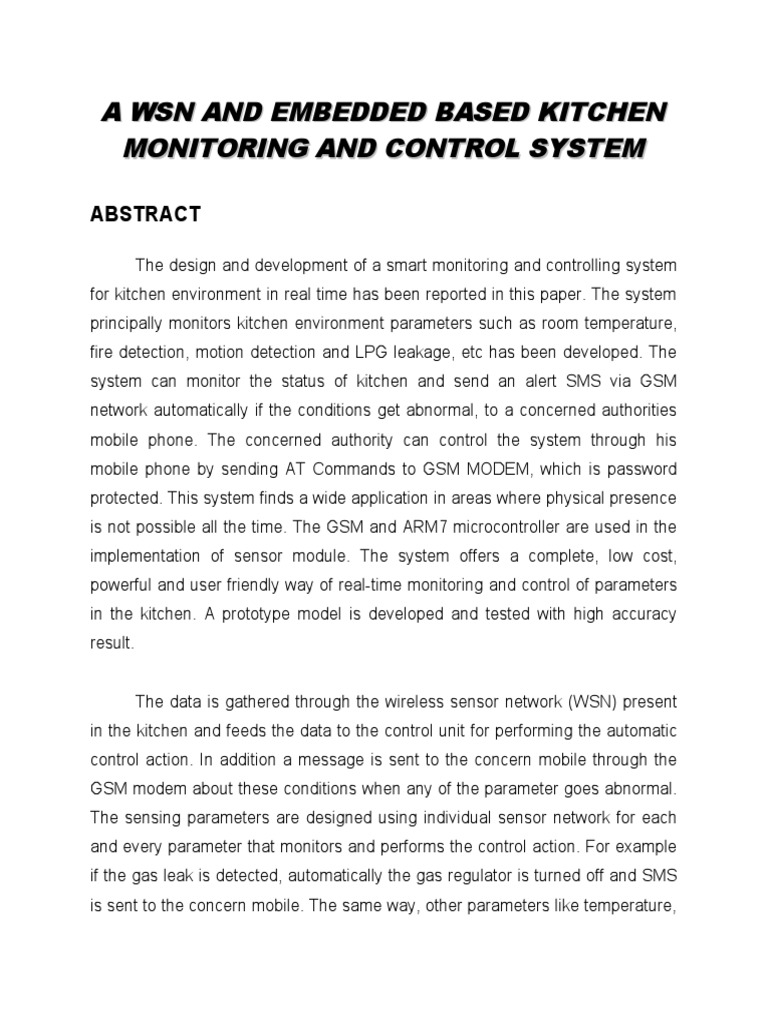 A GSM, WSN and Embedded Based Kitchen Monitoring System | PDF ...
