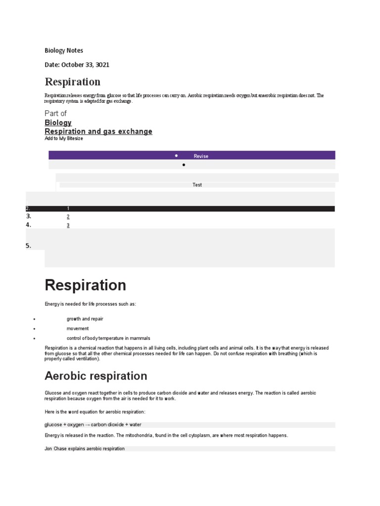 Respiration Notes | PDF | Cellular Respiration | Fermentation
