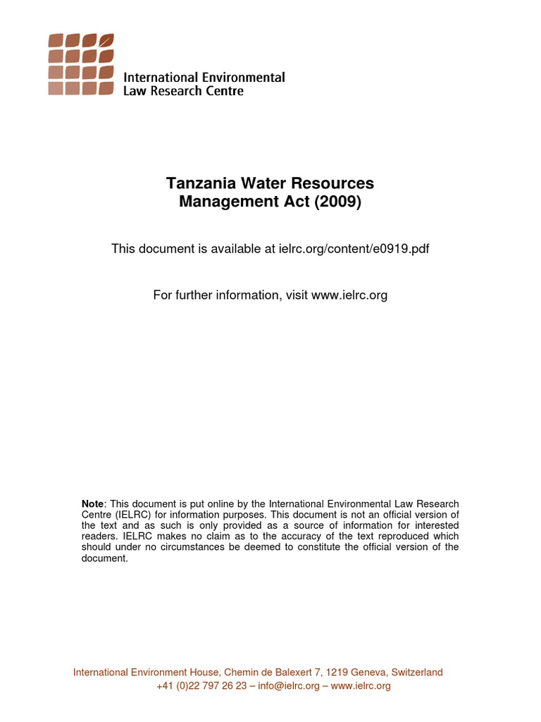 Tanzania Water Resources Management Act (2009) | PDF