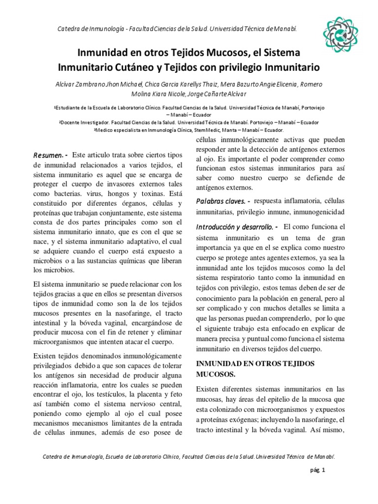 Inmunidad en Otros Tejidos Mucosos, El Sistema Inmunitario Cutáneo y ...