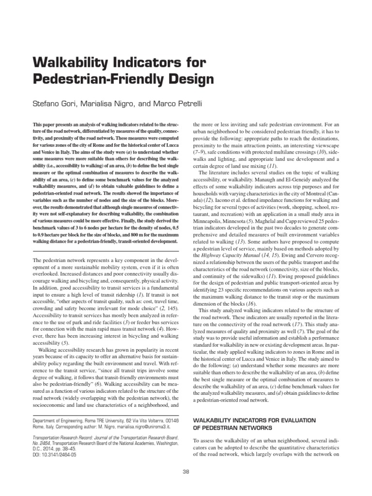 Walkability Indicators For Pedestrian-Friendly Design: Stefano Gori ...