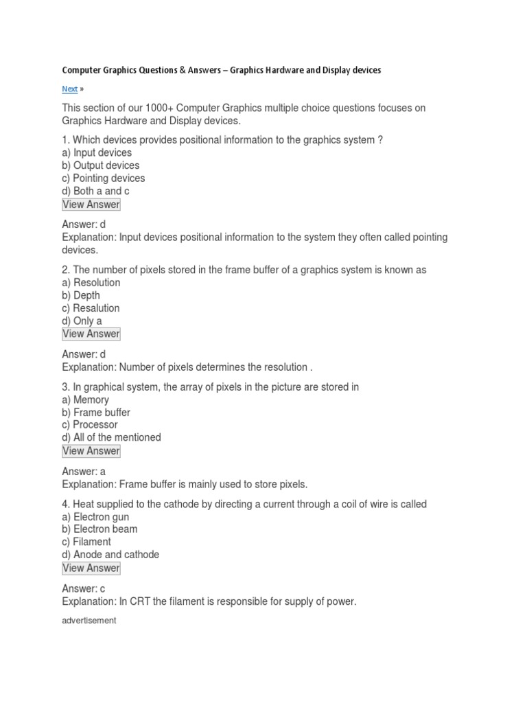 Computer Graphics Questions | PDF | 2 D Computer Graphics | Display ...