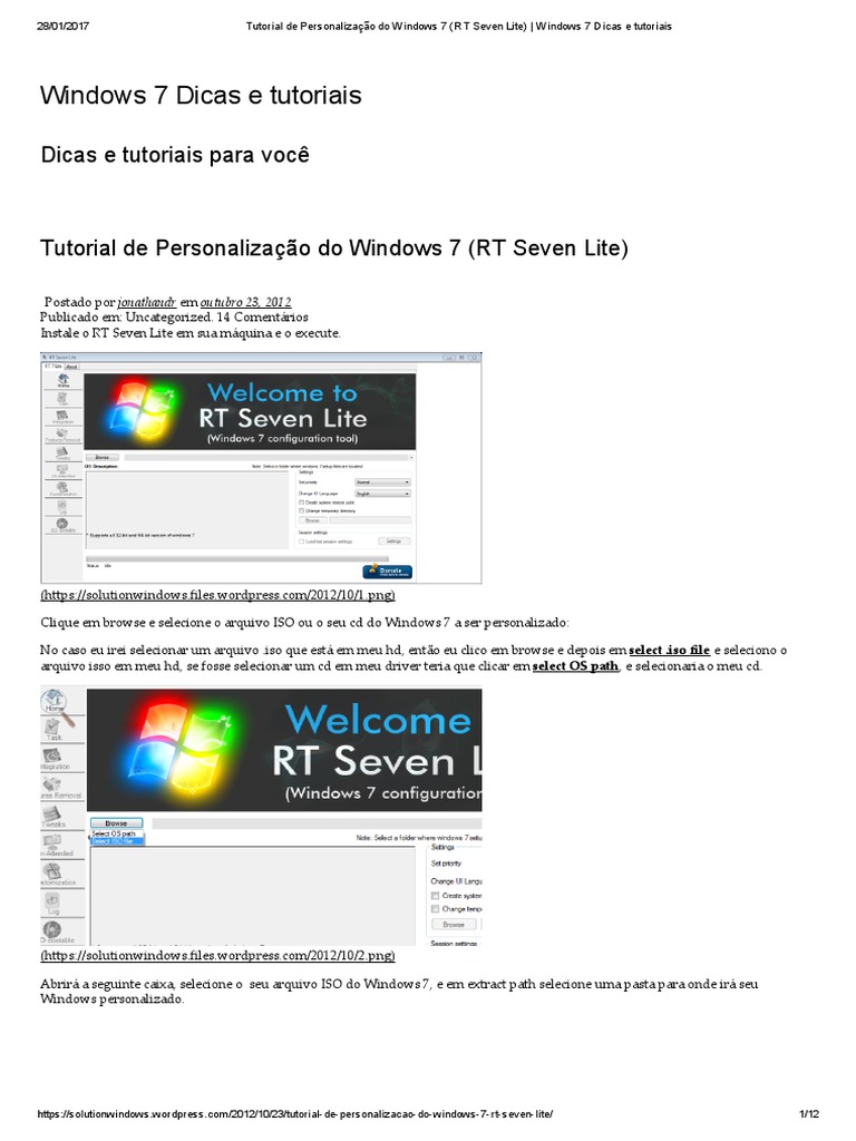 Tutorial de Personalização Do Windows 7 (RT Seven Lite) | PDF | Windows ...