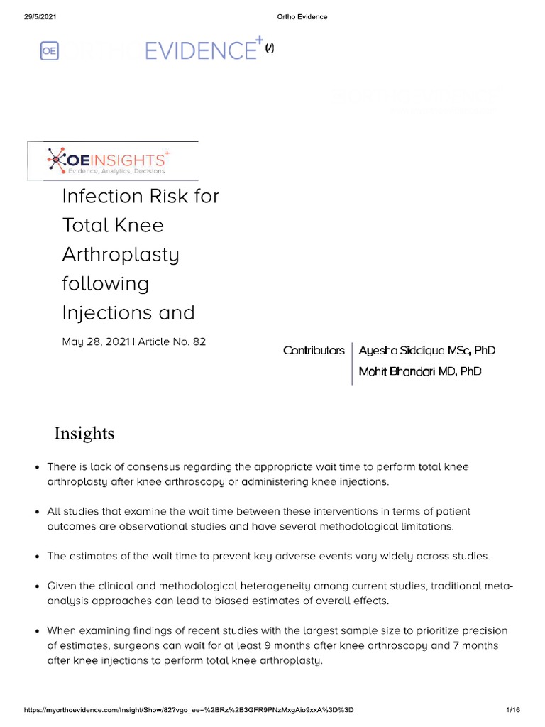 2021 - Infection Risk For TKA Following Injections and Arthroscopy of ...