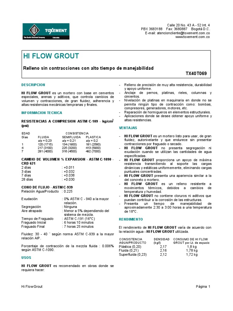 Hi Flow Grout | PDF | Material compuesto | Hormigón