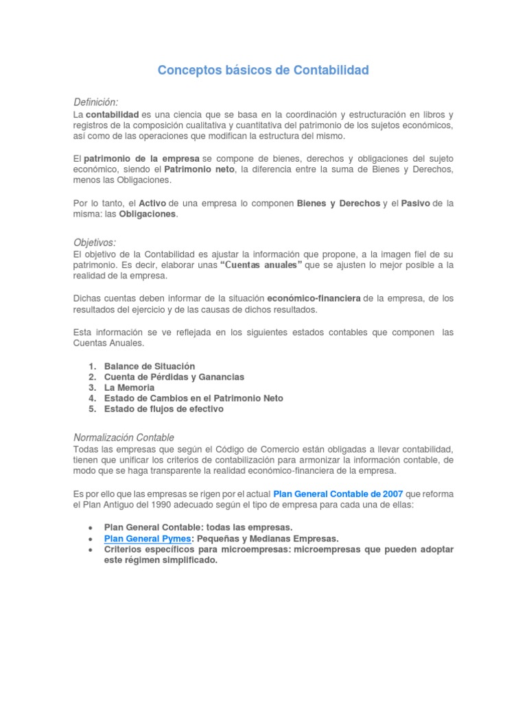 Conceptos Básicos de Contabilidad | PDF | Pequeñas y medianas empresas ...