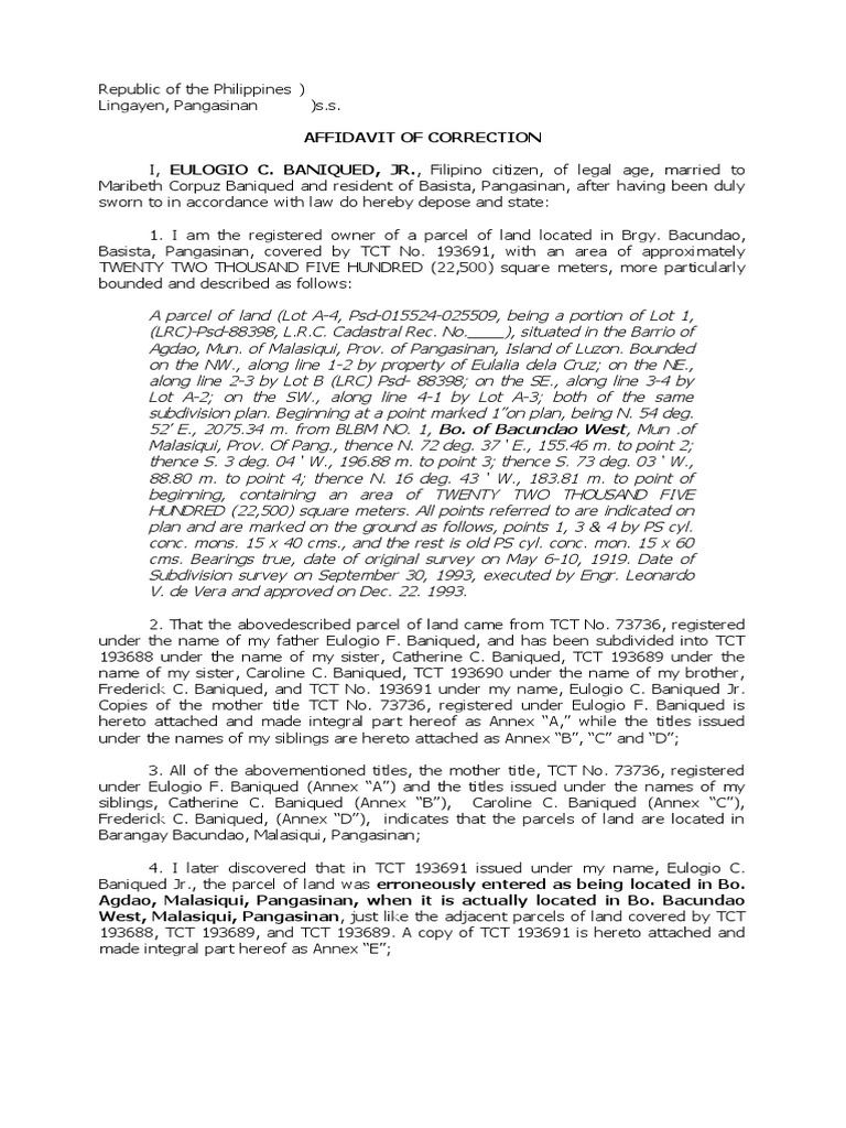 Affidavit of Correction of Name | PDF | Evidence | Civil Law (Common Law)