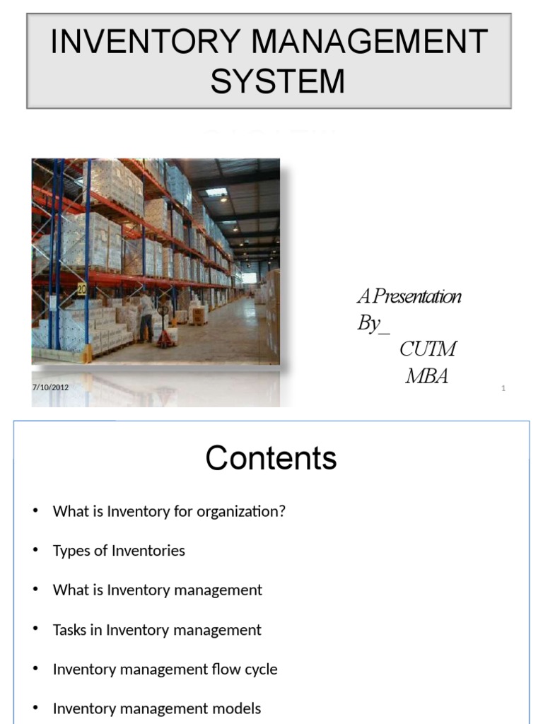 Inventory Management System: A Presentation by - Cutm MBA | PDF ...