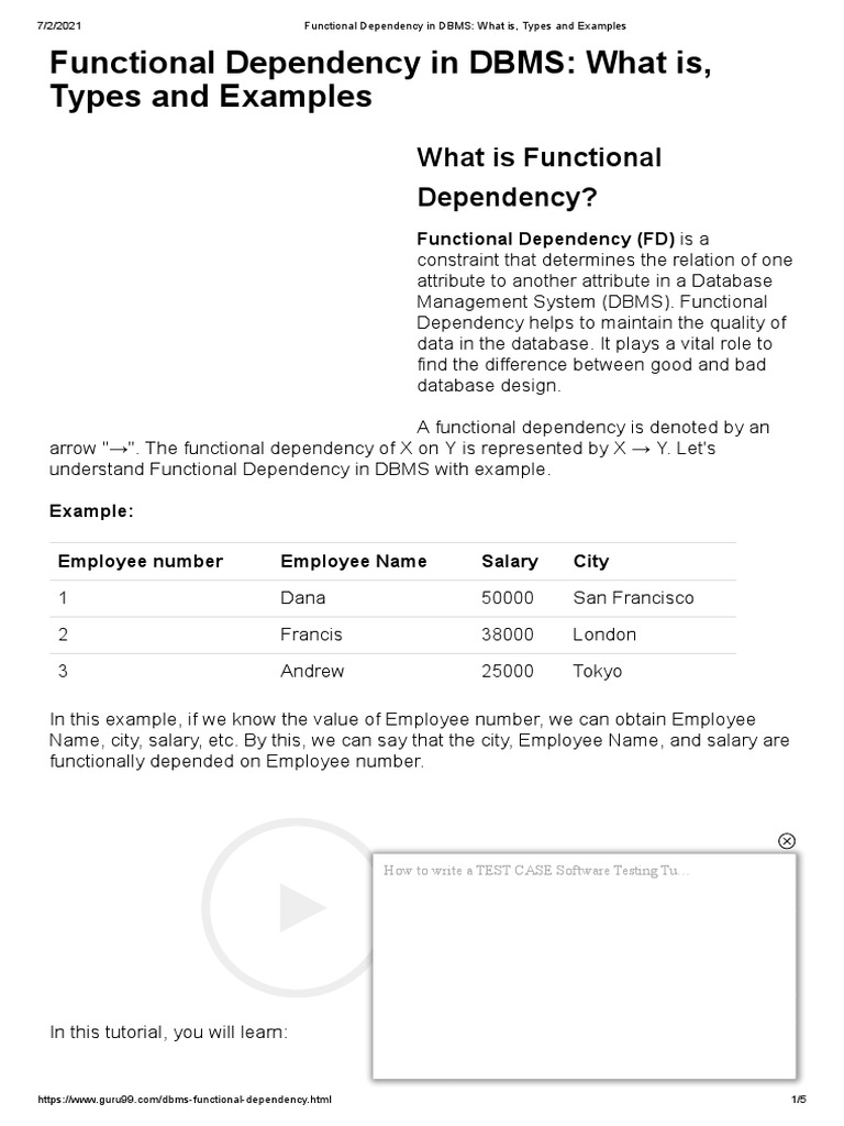 Functional Dependency in DBMS - What Is, Types and Examples | PDF ...