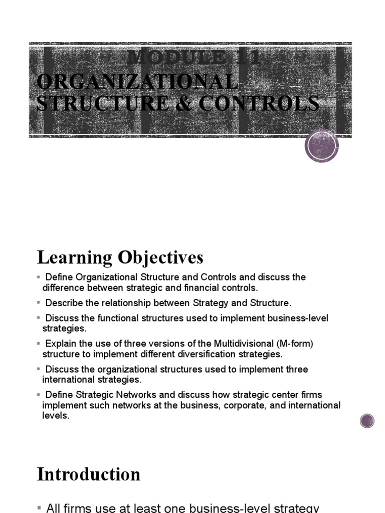 Module 11 - Organizational Structure and Controls | PDF | Strategic ...