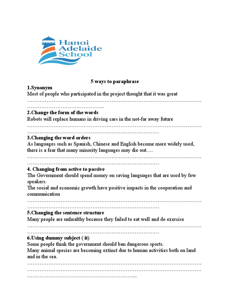 5 Ways To Paraphrase 1.synonym | PDF | Foreign Language Studies | Computers