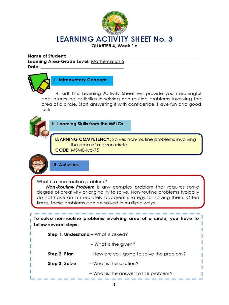 Learning Activity Sheet No. 3: Non-Routine Problem Is Any Complex ...