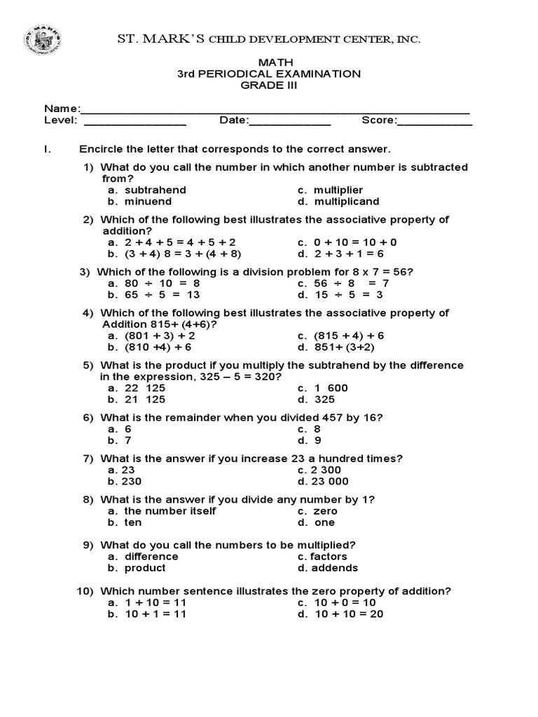 2015 G3 Math 3Q | PDF | Subtraction | Mathematical Objects