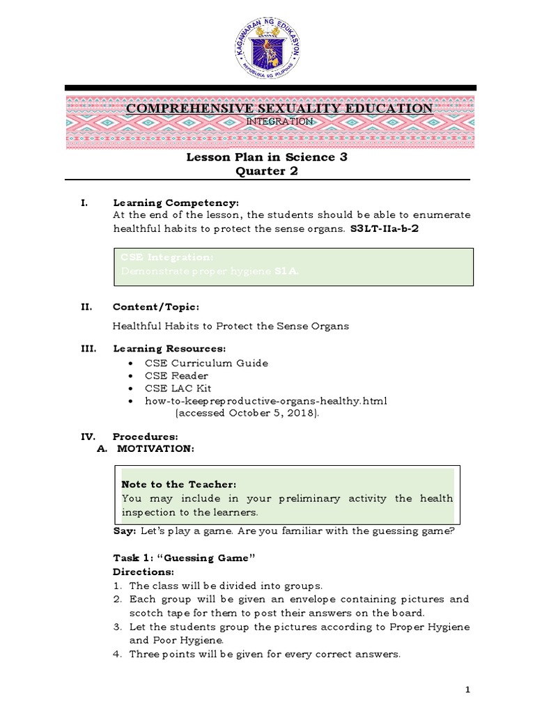 Comprehensive Sexuality Education: Lesson Plan in Science 3 Quarter 2 ...
