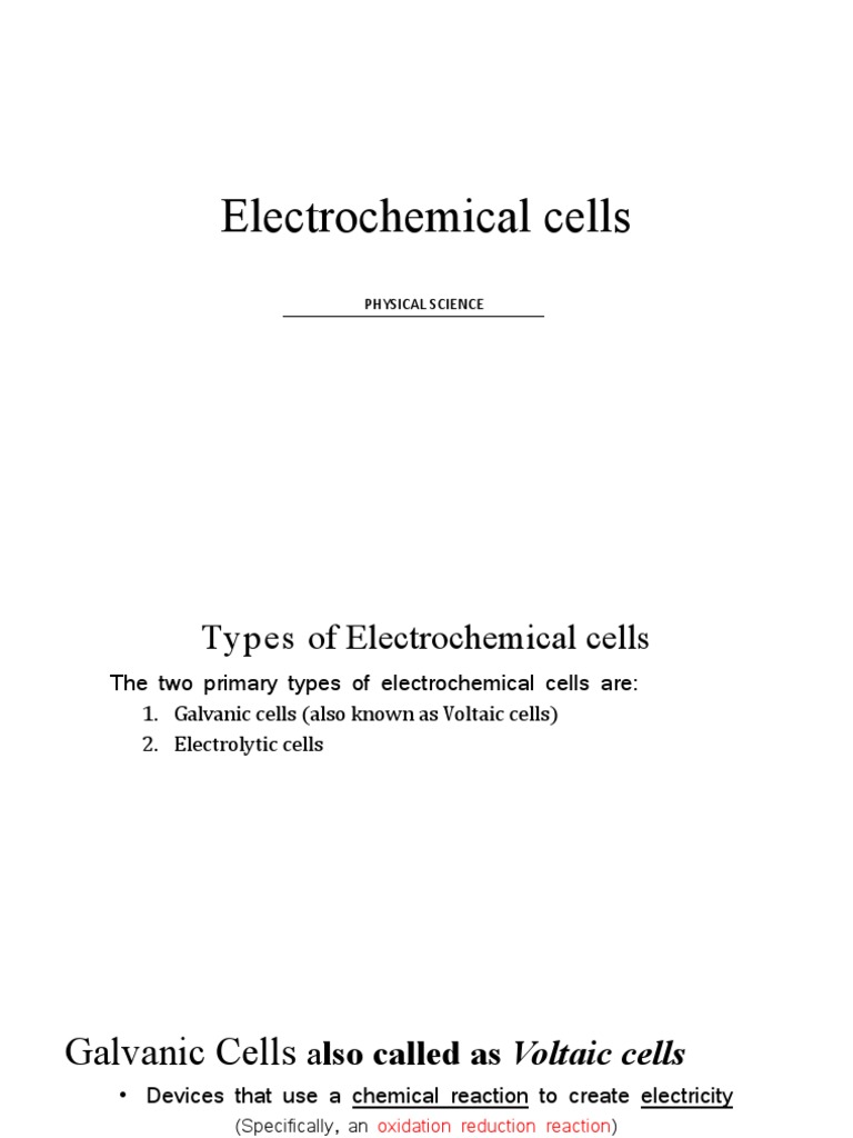 Types of Electrochemical Cells | PDF | Electrochemistry | Cathode