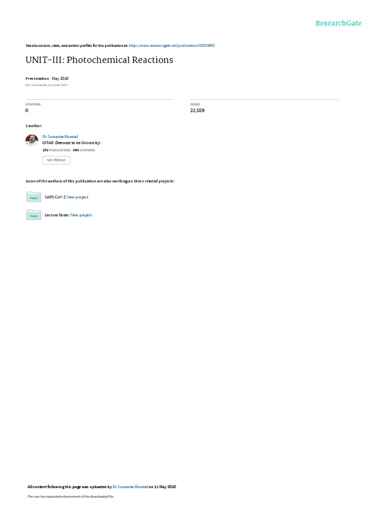 UNIT-III: Photochemical Reactions: Presentation | PDF | Photochemistry ...