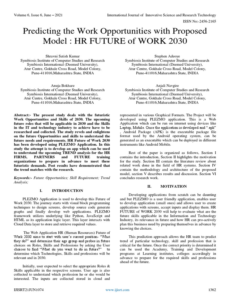 Predicting The Work Opportunities With Proposed Model HR FUTURE of WORK ...