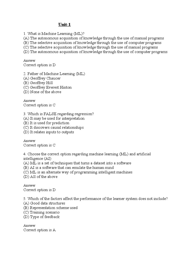Machine Learning MCQ | PDF | Artificial Neural Network | Machine Learning