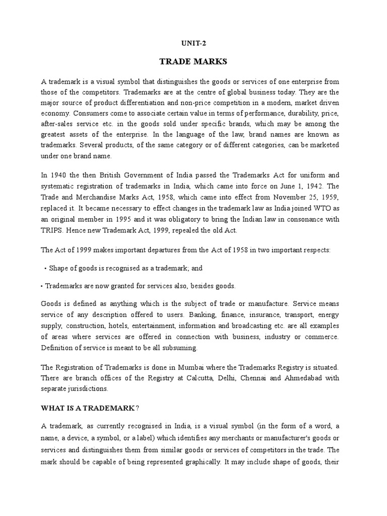 Trade Marks Unit 2 Pdf Trademark Legal Remedy