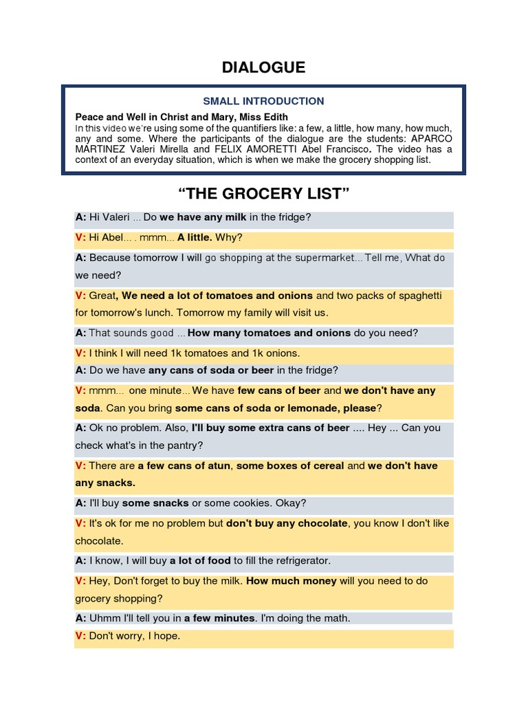 Grocery Shopping Dialogue for Kids | PDF | Cooking, Food & Wine | Art
