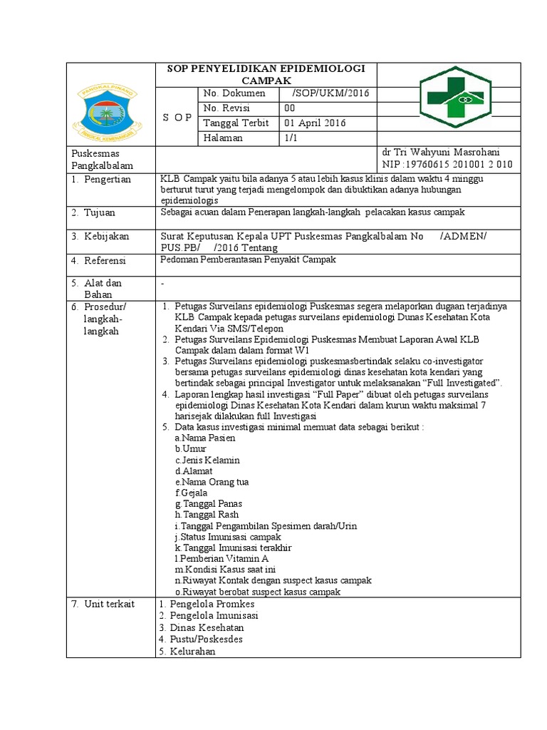 SOP Penyelidikan Epidemiologi Campak | PDF