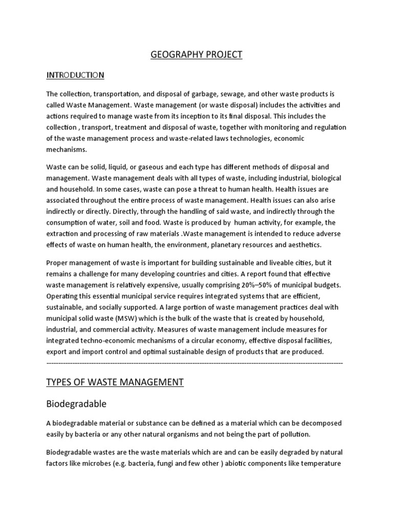 Geography Project | PDF | Biodegradation | Waste Management