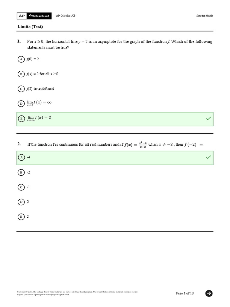 Limits Test Solution | PDF | Function (Mathematics) | Asymptote