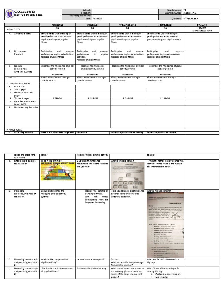 Grade 6 DLL Mapeh q4 Week 5 | PDF | Dances | Pedagogy
