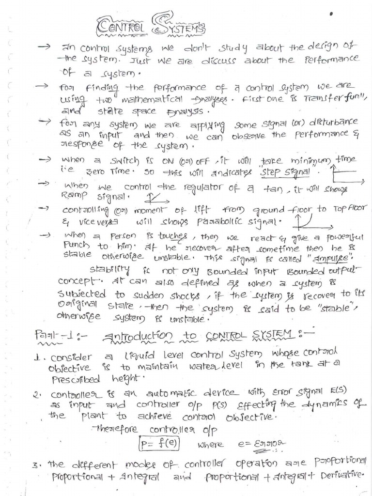 Control Systems Hand Written Notes | PDF