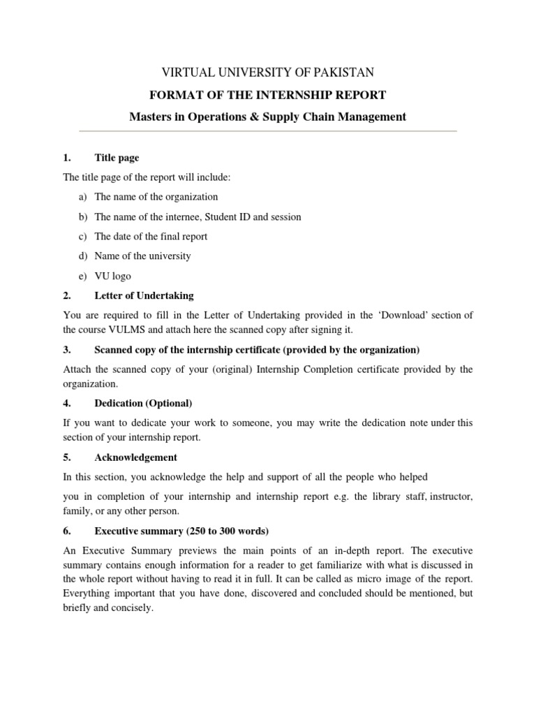 Internship Report Format For Operations and Supply Chain Students | PDF ...